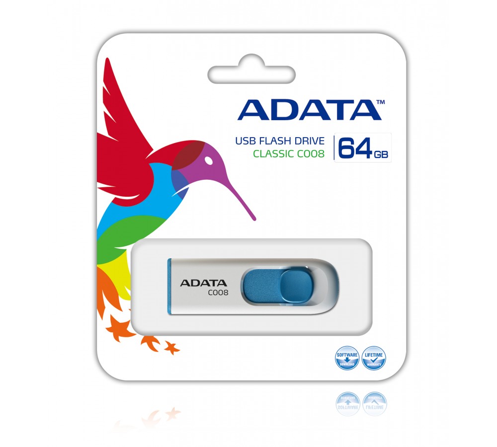 MEMORIA ADATA 64GB USB 2.0 C008 RETRACTIL BLANCO-AZUL MEMORIA ADATA 64GB USB 2.0 C008 RETRACTIL BLANCO-AZUL